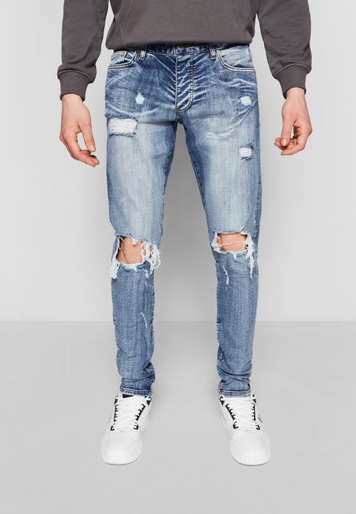 Urban Classics HEAVY DESTROYED SLIM FIT JEANS - Slim fit -farkut - blue ...