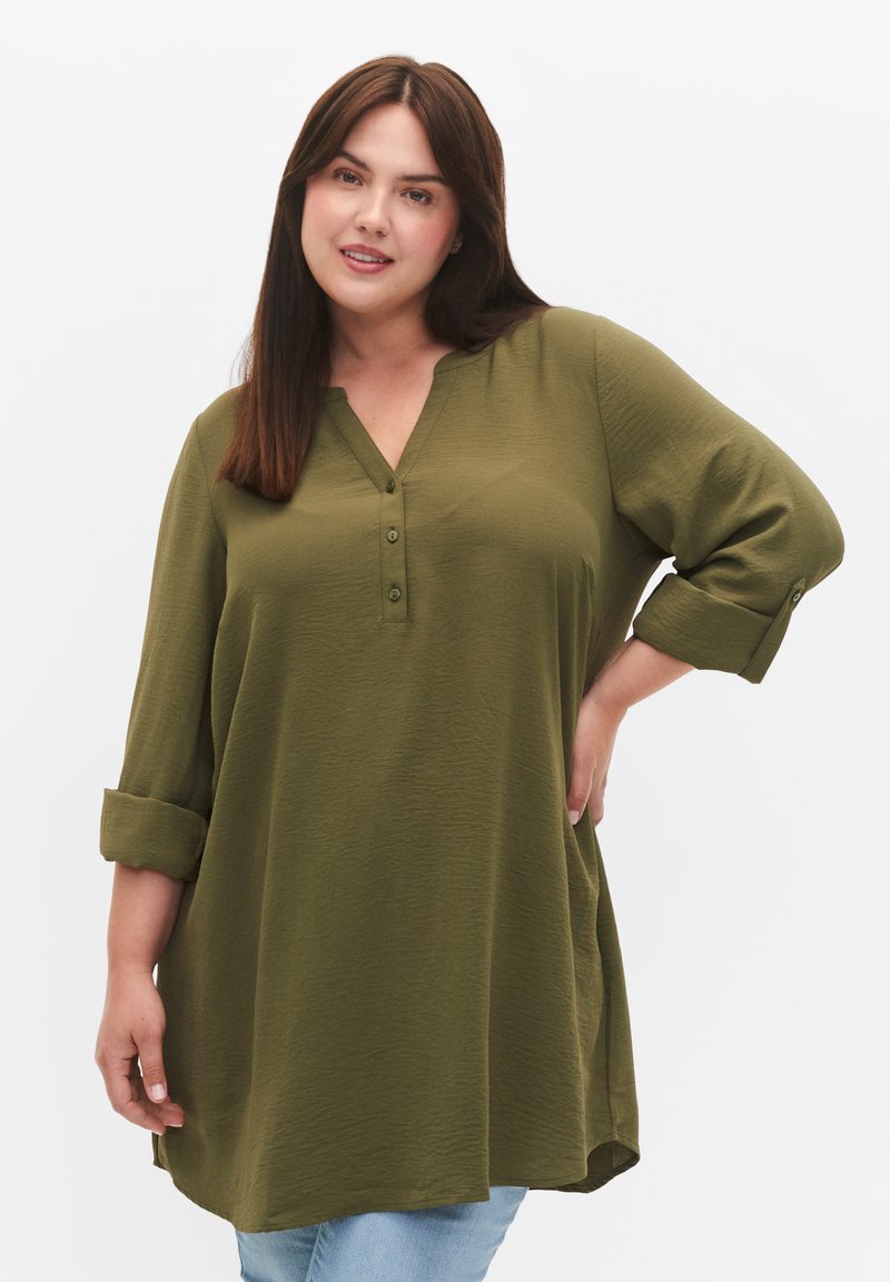 Zizzi SOLID COLOR WITH BUTTONS - Tunikaer - kalamata/grøn - Zalando.dk