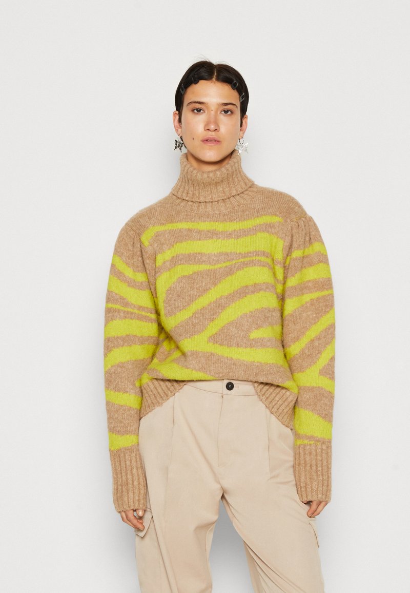 Colourful Rebel TANI ZEBRA JACQUARD ROLL NECK SWEATER - Neule - neon ...