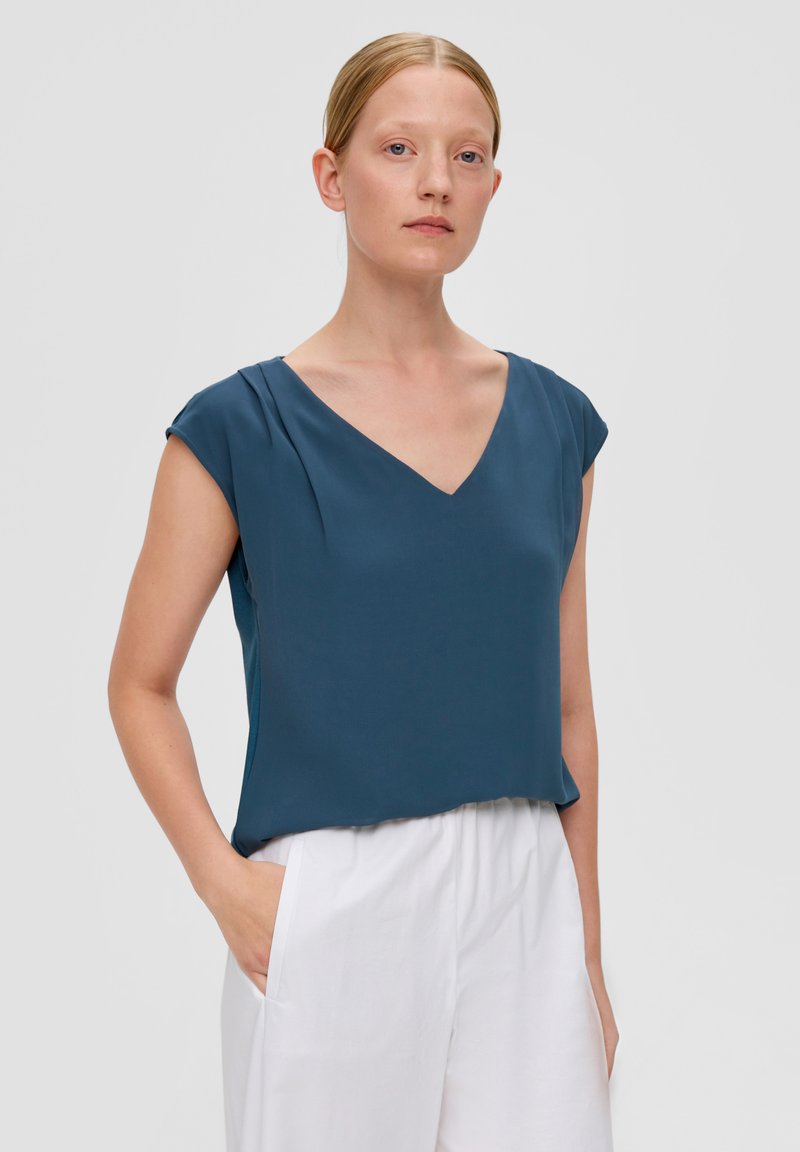 s.Oliver BLACK LABEL MET V-HALS - T-Shirt basic - dunkles türkis/petrol ...