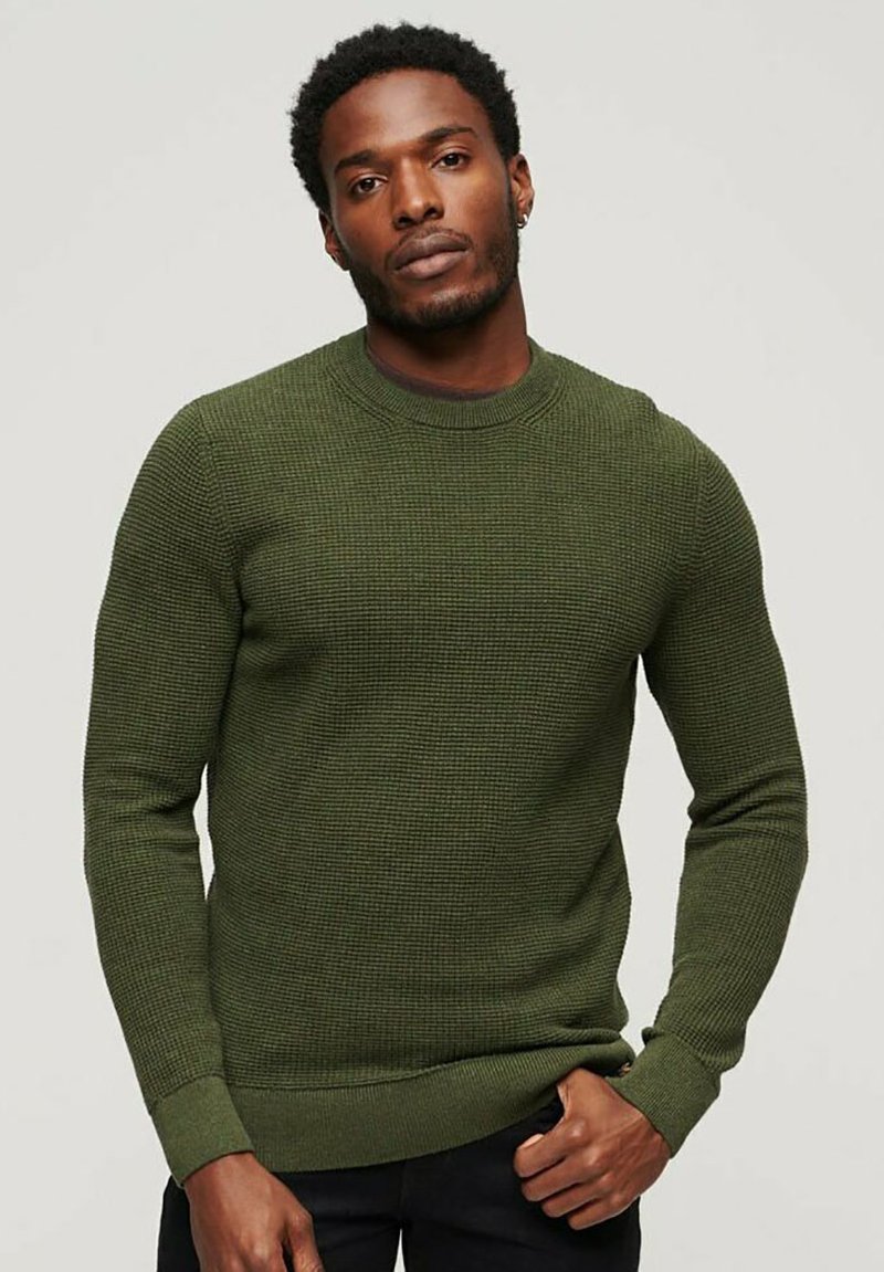 Superdry TEXTURED CREW - Striktrøje - olive heather/grøn - Zalando.dk