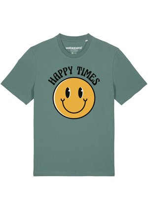 watapparel HAPPY TIMES SMILEY EMOJI - T-shirt print - sage/beige ...