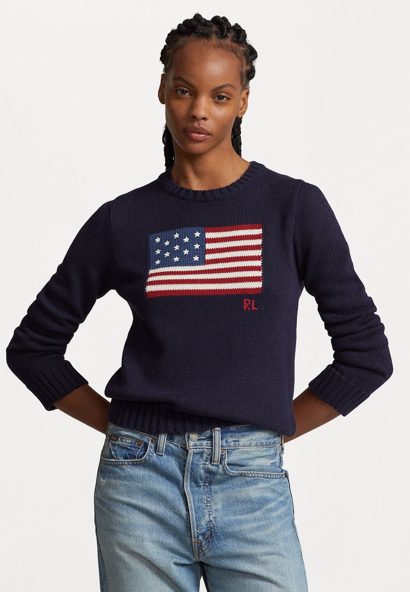 Polo Ralph Lauren Flag Cotton Crewneck Sweater Jumper Navydark 9621
