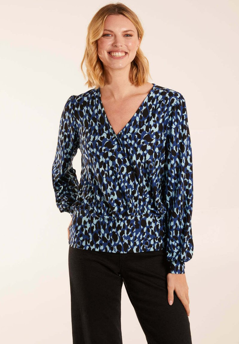 Blue Vanilla LEOPARD PRINT WRAP FRONT GEOMETRIC DEEP HEM BAND - Blouse ...