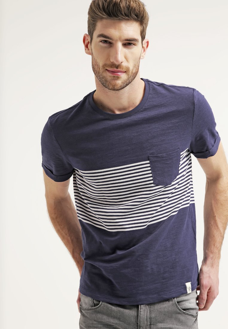 Pier One Print T-shirt - navy ecru/dark blue - Zalando.co.uk