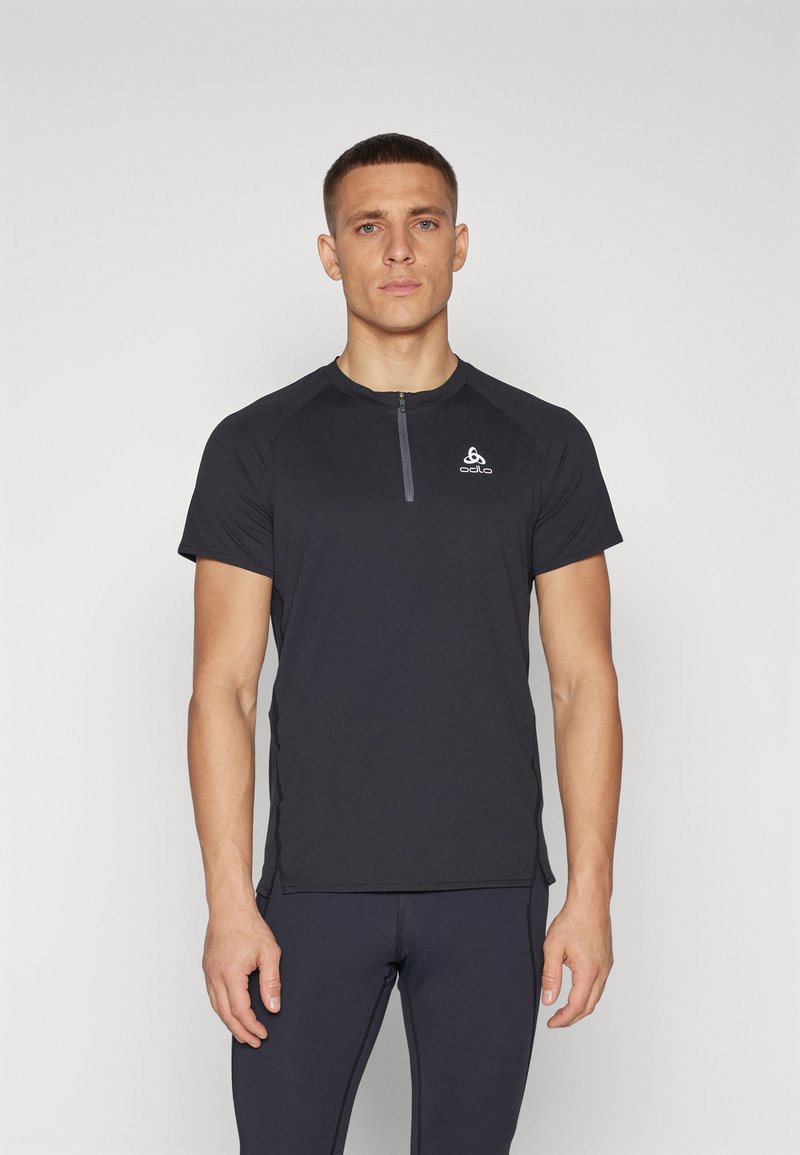 ODLO CREW NECK ZIP TRAIL - Sports T-shirt - black - Zalando.de