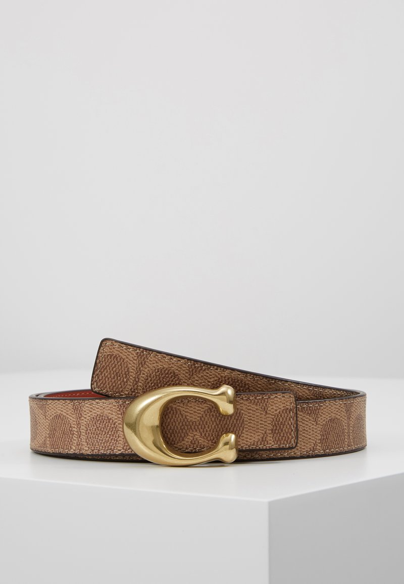 COACH SCULPTED COATED REVERSIBLE SIGNATURE BELT - Belt - tan/rust/tan ...