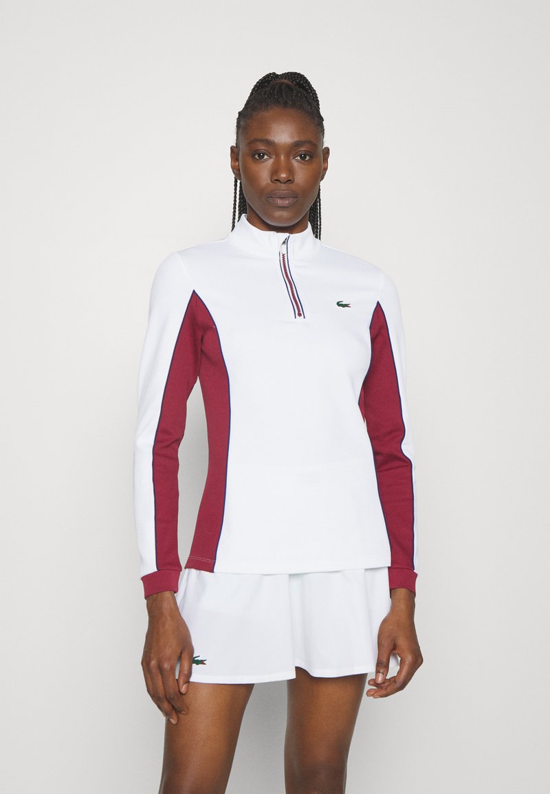Lacoste Sport TENNIS HERITAGE - Long sleeved top - blanc/bordeaux/white ...