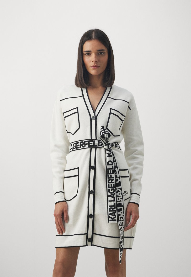 KARL LAGERFELD BRANDED BELTED CARDIGAN - Cardigan - white/black/bianco ...