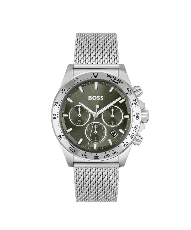BOSS HERO - Chronograph watch - silver-coloured/green/silver-coloured ...