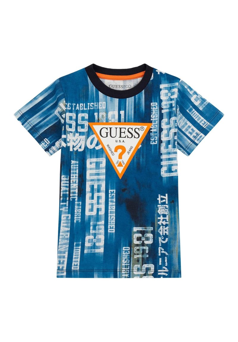 Guess Allover T Shirt Print Mehrfarbig Grundton Blau Blau Zalando Ch