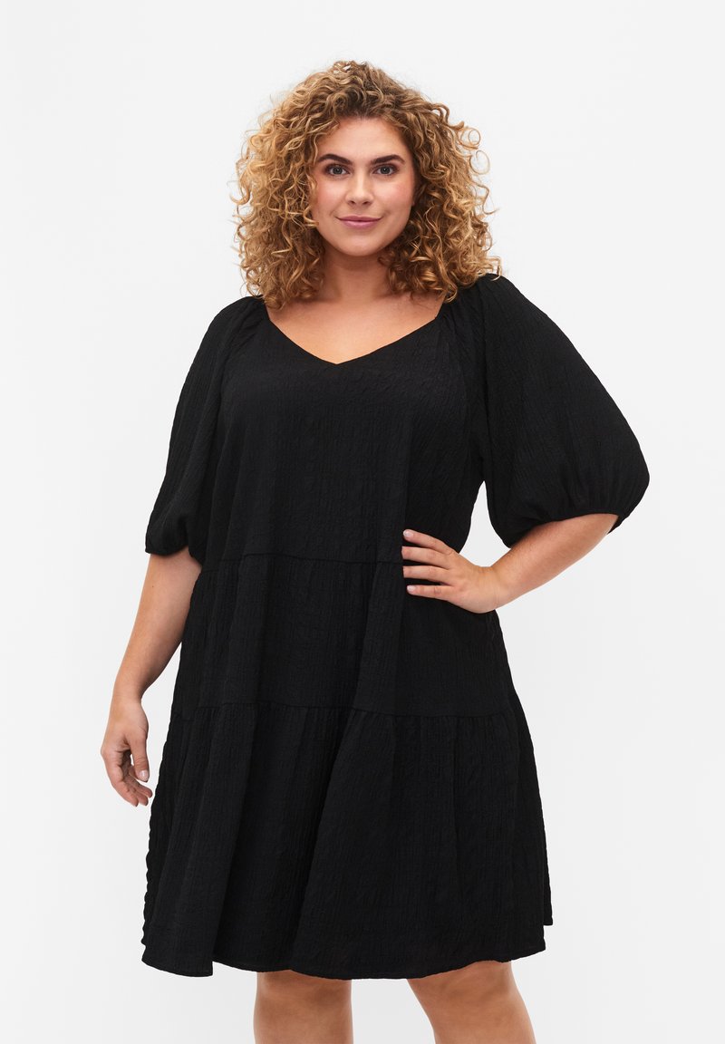 Zizzi A-SHAPED SHORT WITH A V-NECK - Day dress - black - Zalando.ie