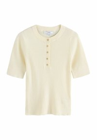 Next BUTTON UP CREW NECK SHORT SLEEVE - Triko s potiskem - white ecru/bílá - Zalando.cz