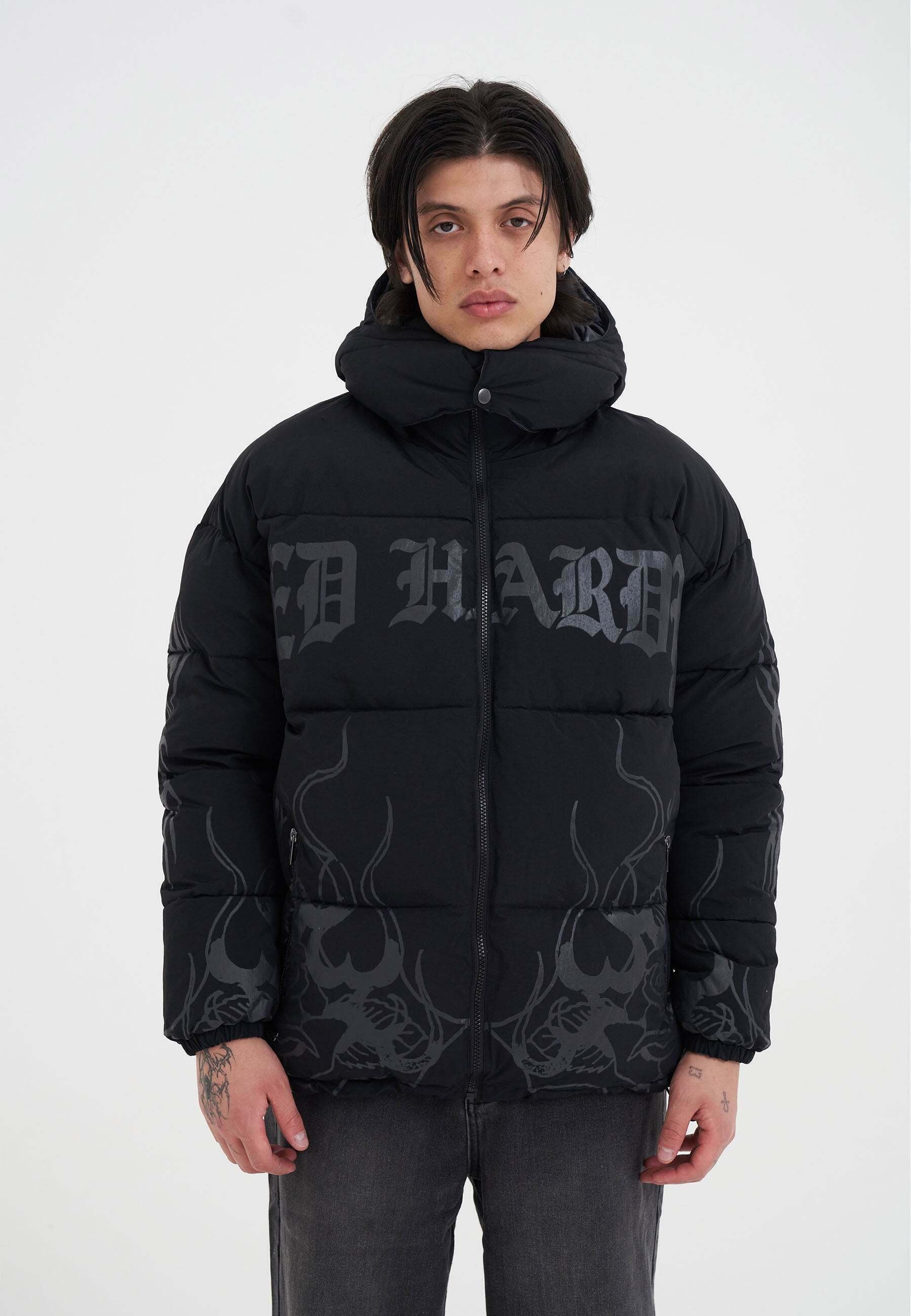 Ed Hardy FLAMING ROSE OUTLINE REVERSIBLE PUFFER - Winterjacke - black ...