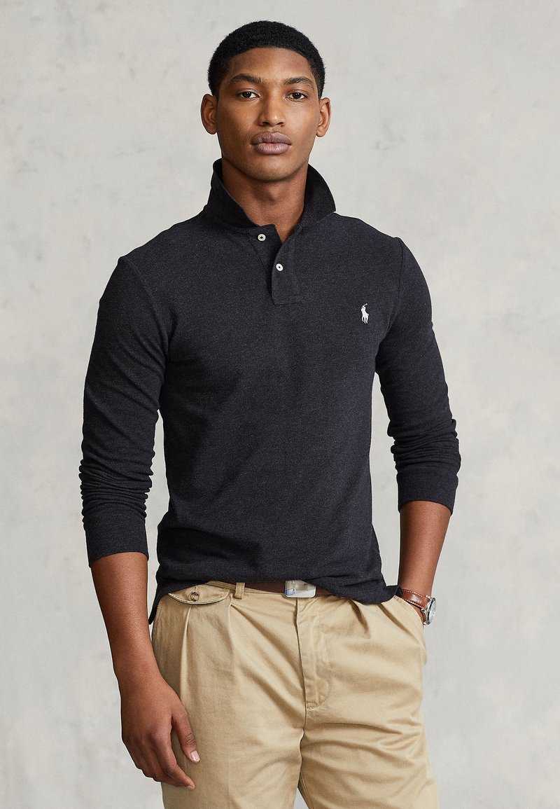 Polo Ralph Lauren SLIM LONG SLEEVE - Polo shirt - black marl heather/black - Zalando.ie