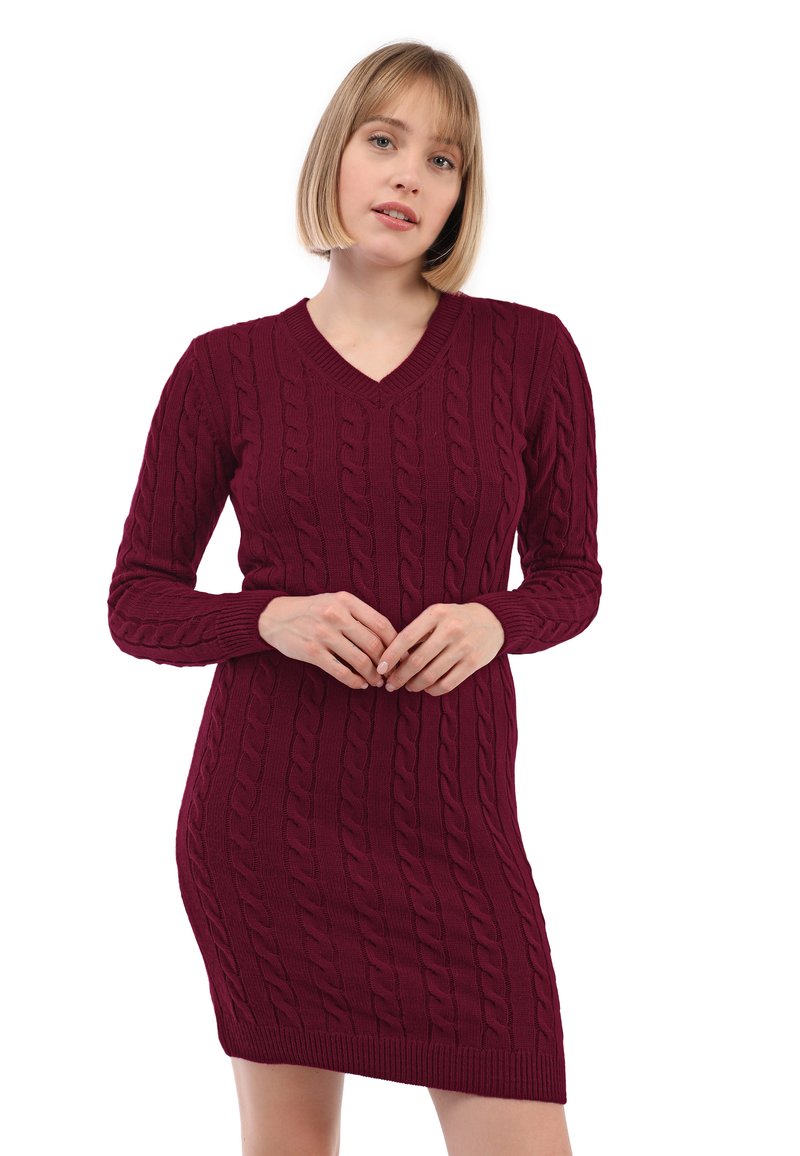 Felix Hardy CABLE V-NECK - Tubino - bordeaux - Zalando.it