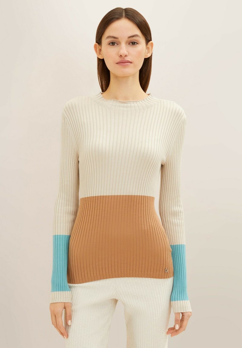 TOM TAILOR DENIM Strickpullover - camel beige colorblock/sand - Zalando.de