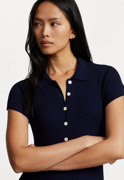 Polo Ralph Lauren COLLAR SHORT SLEEVE DAY DRESS - Stickad klänning - hunter navy/blå - Zalando.se