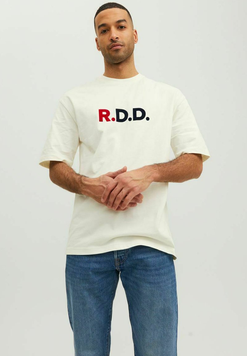 Jack & Jones RDD CALVIN - Trükipildiga T-särk - egret/valge - Zalando.ee