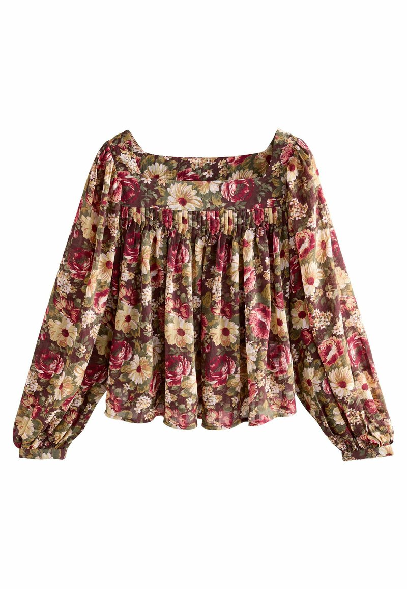 Next REGULAR FIT - SQUARE NECK - Blus - brown pink vintage floral print ...