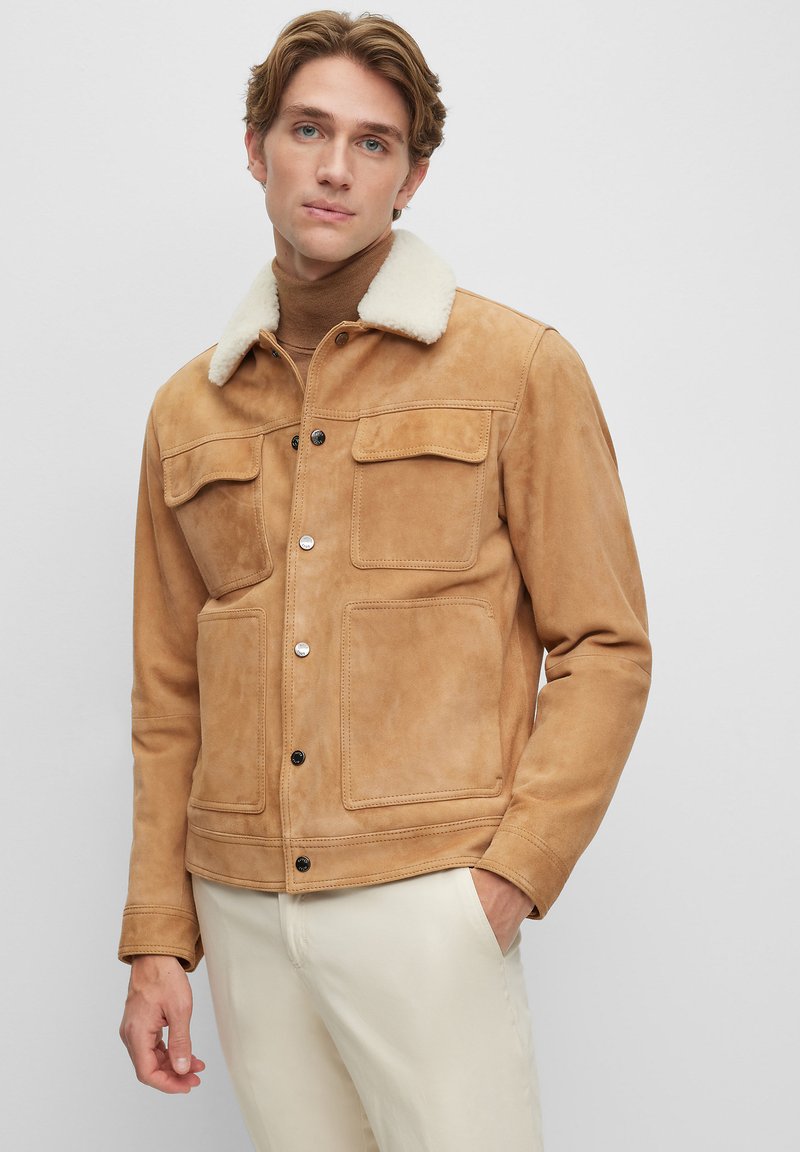 BOSS MAHDI - Leather jacket - medium beige/beige - Zalando.ie
