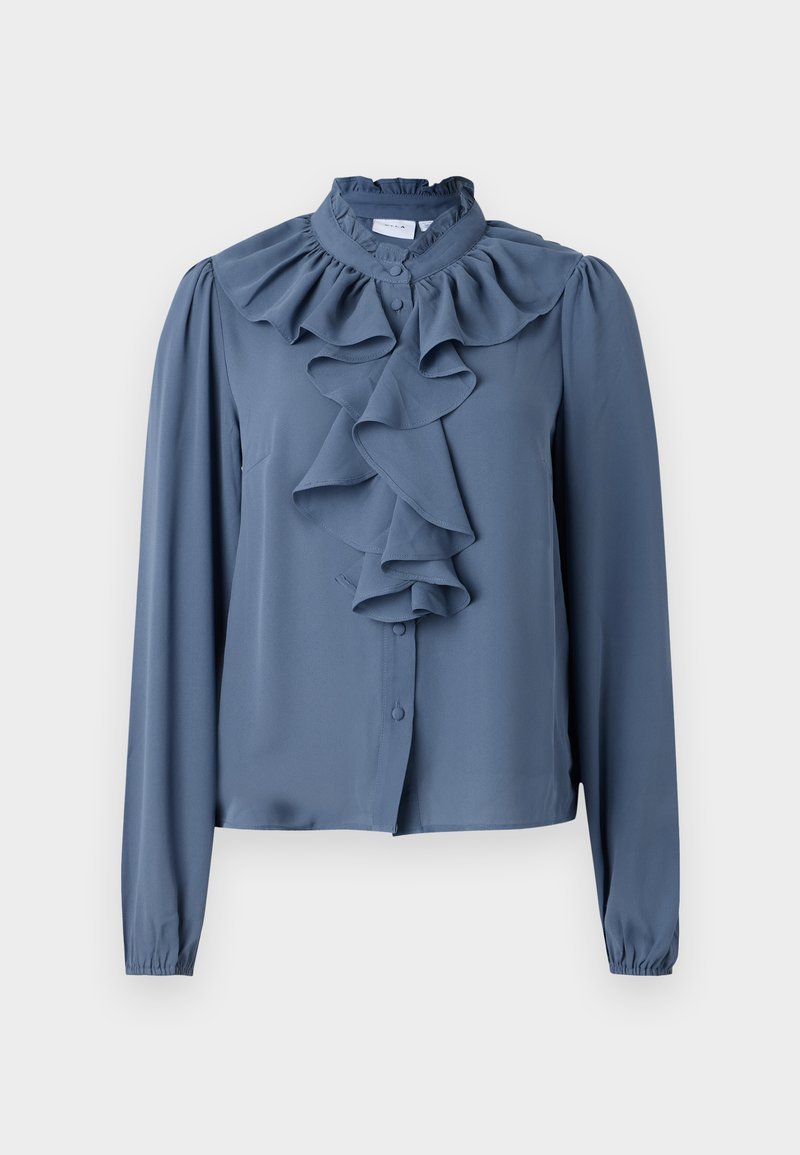 VILA VIKABU RUFFEL NECK - Skjortebluser - bijou blue/grå - Zalando.dk