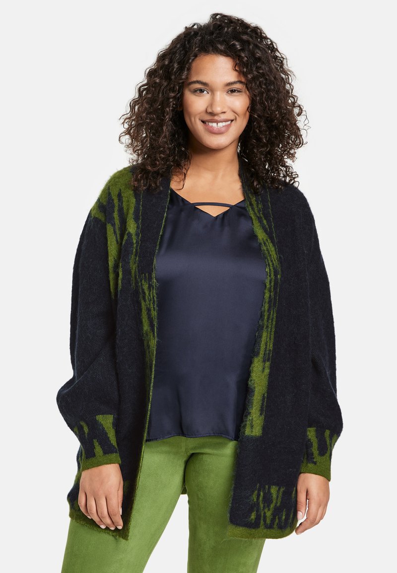 Samoon LANGE OFFENE - Adīta jaka - dark lake blue gemustert/zaļš ...