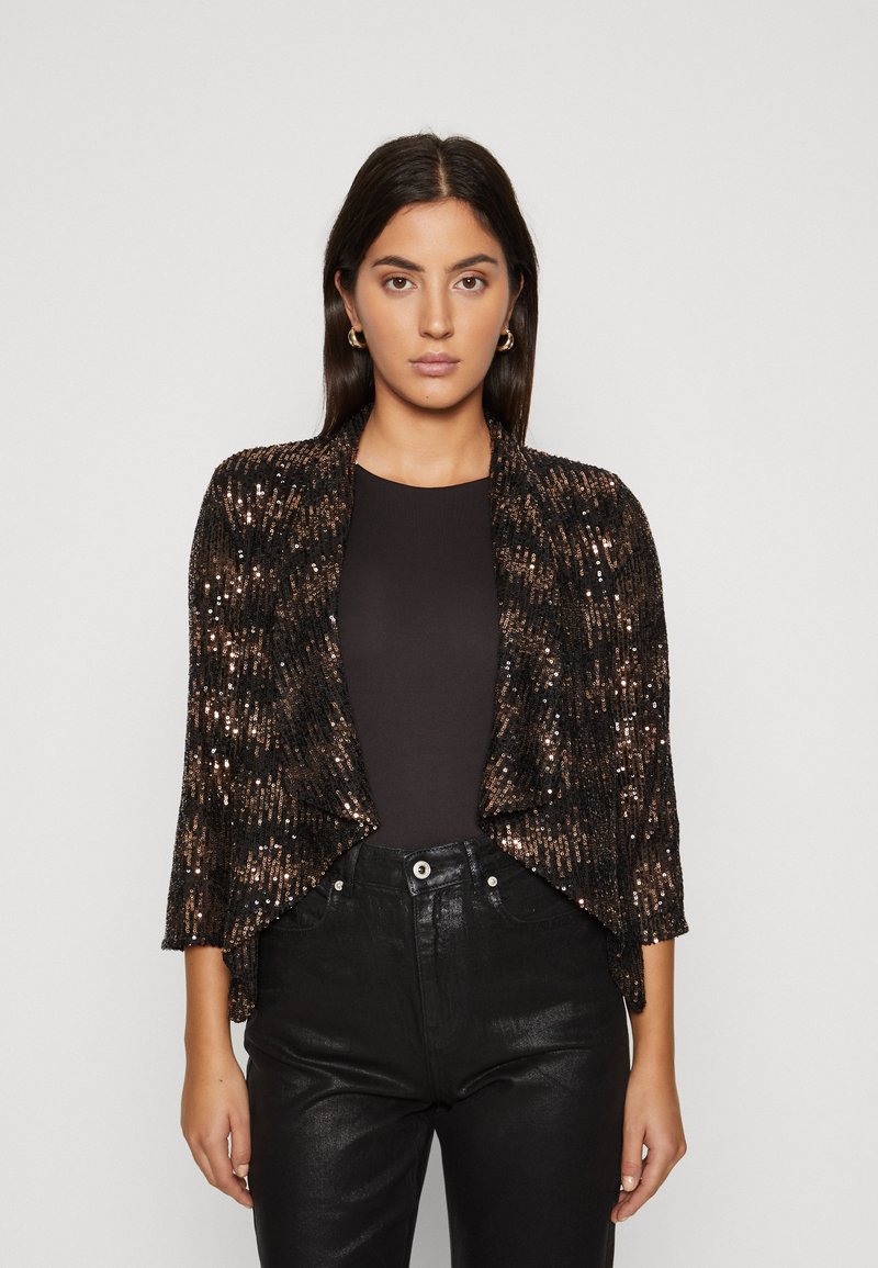 VILA VINELY SEQUINS BOLERO - Blazer - black/cobber/guldfärgat - Zalando.se