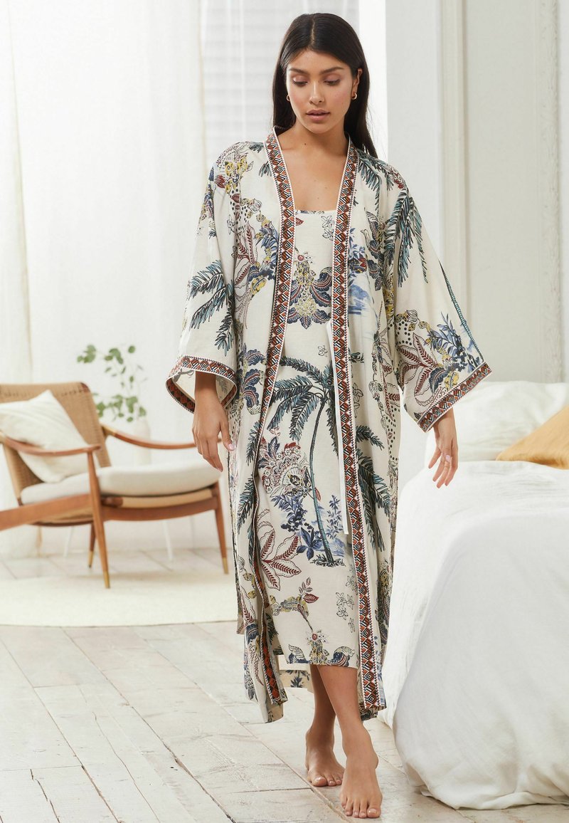 Next LINEN BLEND LIGHTWEIGHT ROBE - Peignoir - ecru cream palm/beige ...