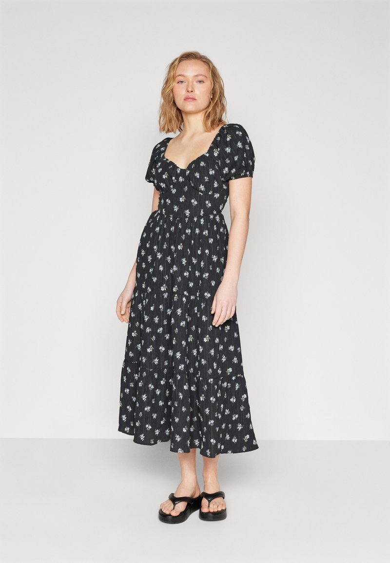 American Eagle Corset Midi With Open Back Day Dress True Black
