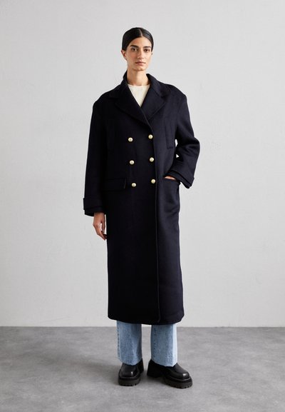 sandro DOUBLE FACE OVERSIZE LONG GOLD BUTTON - Mantel - marine/blauw ...