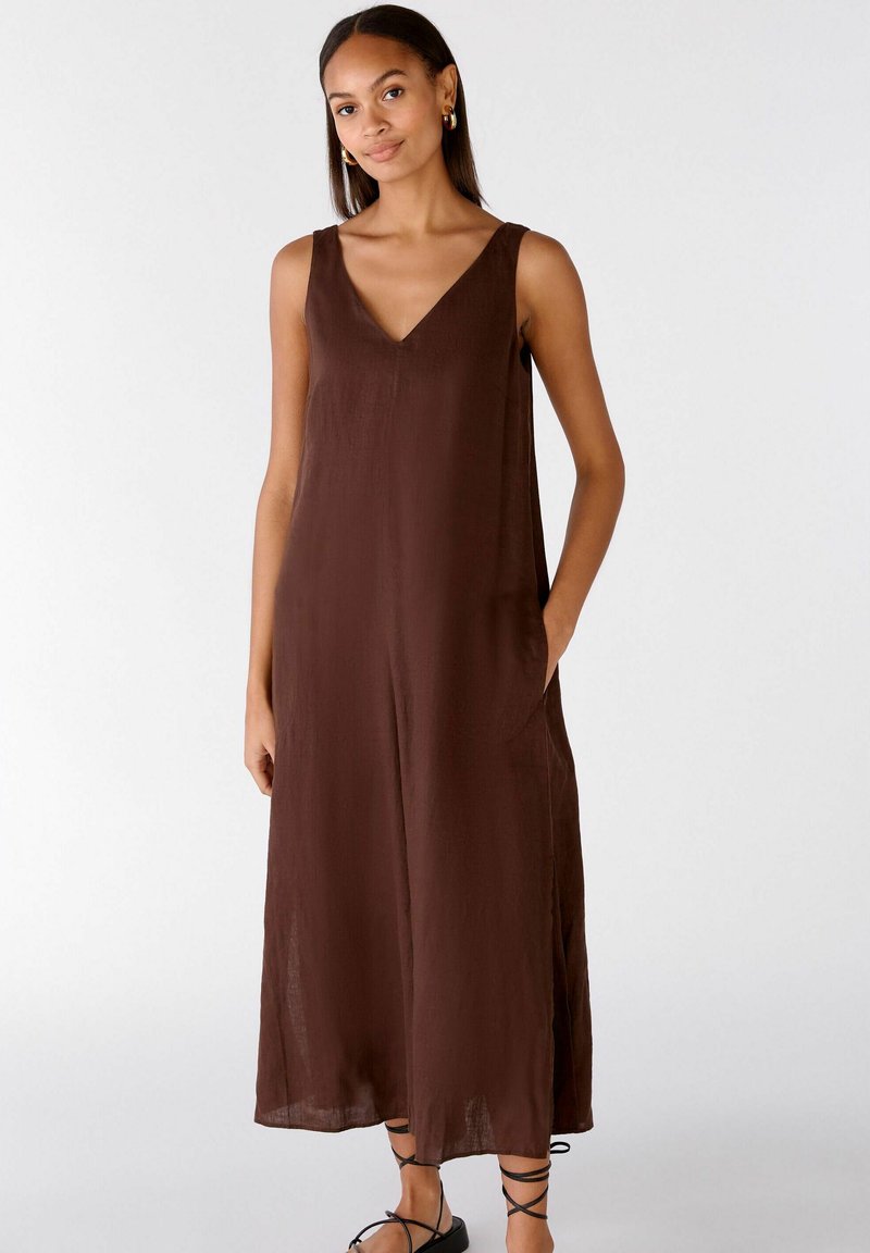 Oui SLIP DRESS - Robe longue - chocolate fudge/marron - ZALANDO.FR