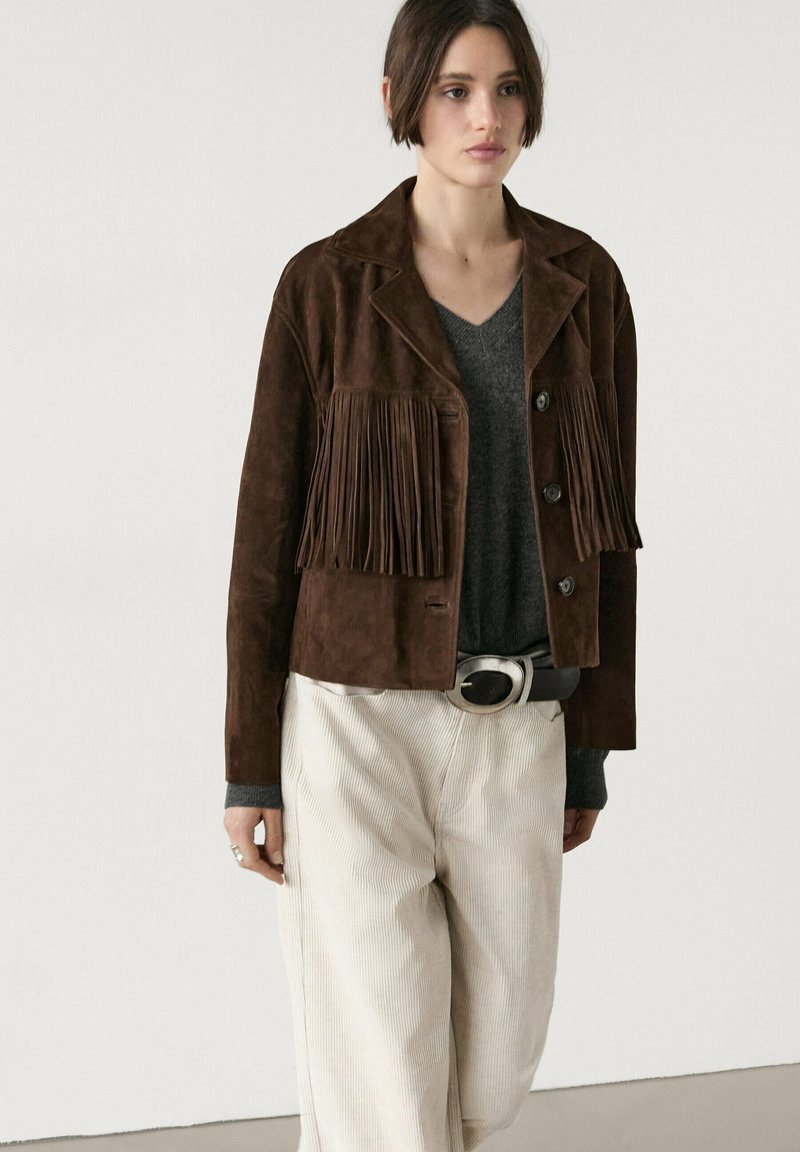 Massimo Dutti WITH FRINGING - Leather jacket - brown - Zalando.co.uk