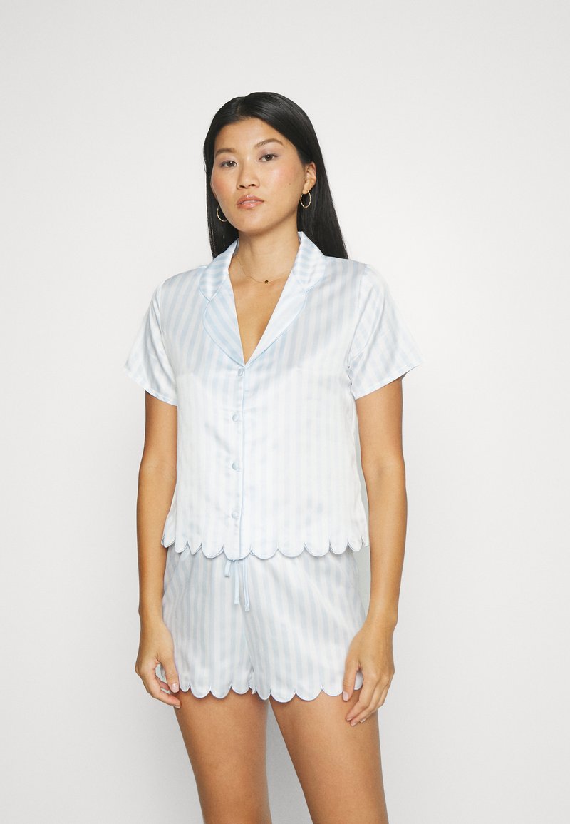 Boux Avenue Stripe Scallop Short Revere Pyjama Blue Mix Blauw