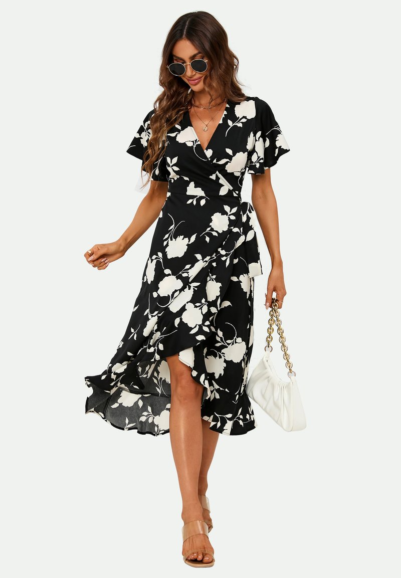FS Collection FS COLLECTION FLORAL PRINT SLEEVE WRAP MIDI - Denní šaty ...