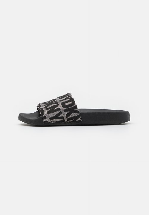 EA7 Emporio Armani EAGLE TAPE SLIDE UNISEX - Matalakantaiset pistokkaat - black/gold/musta ...