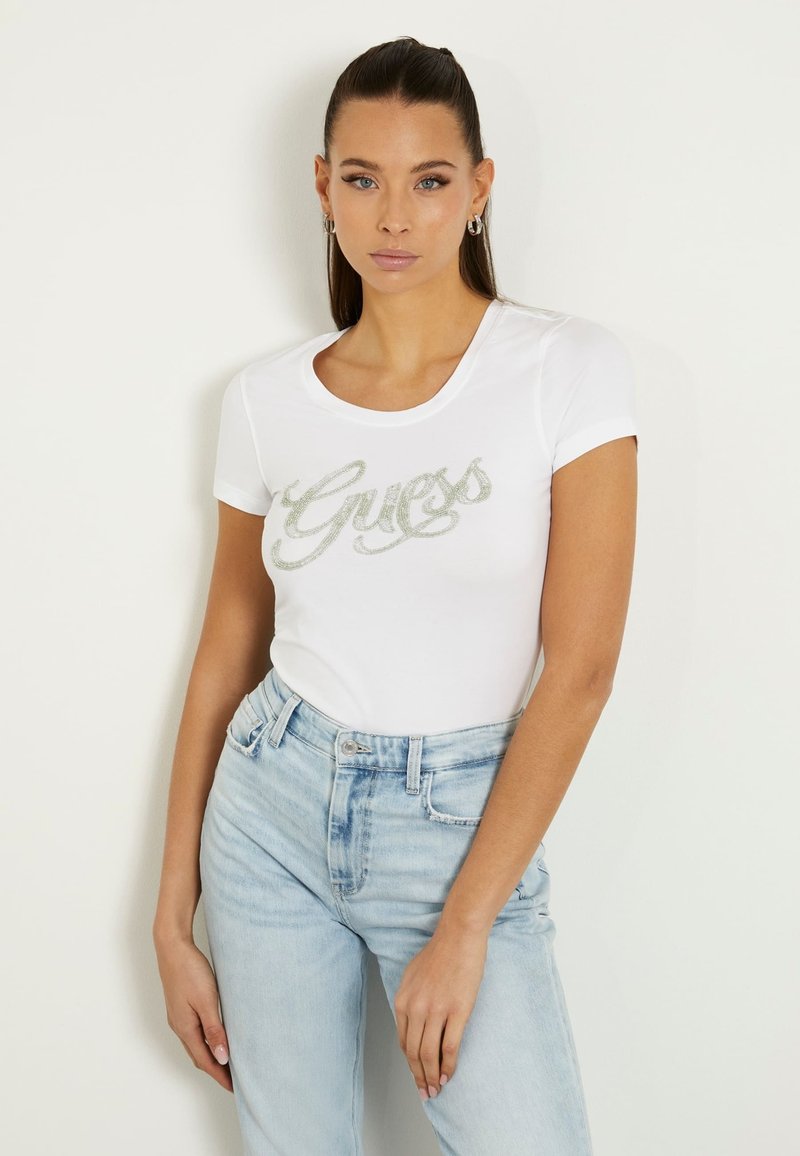 Guess FRONT STRASS - Print T-shirt - weiß/white - Zalando.ie