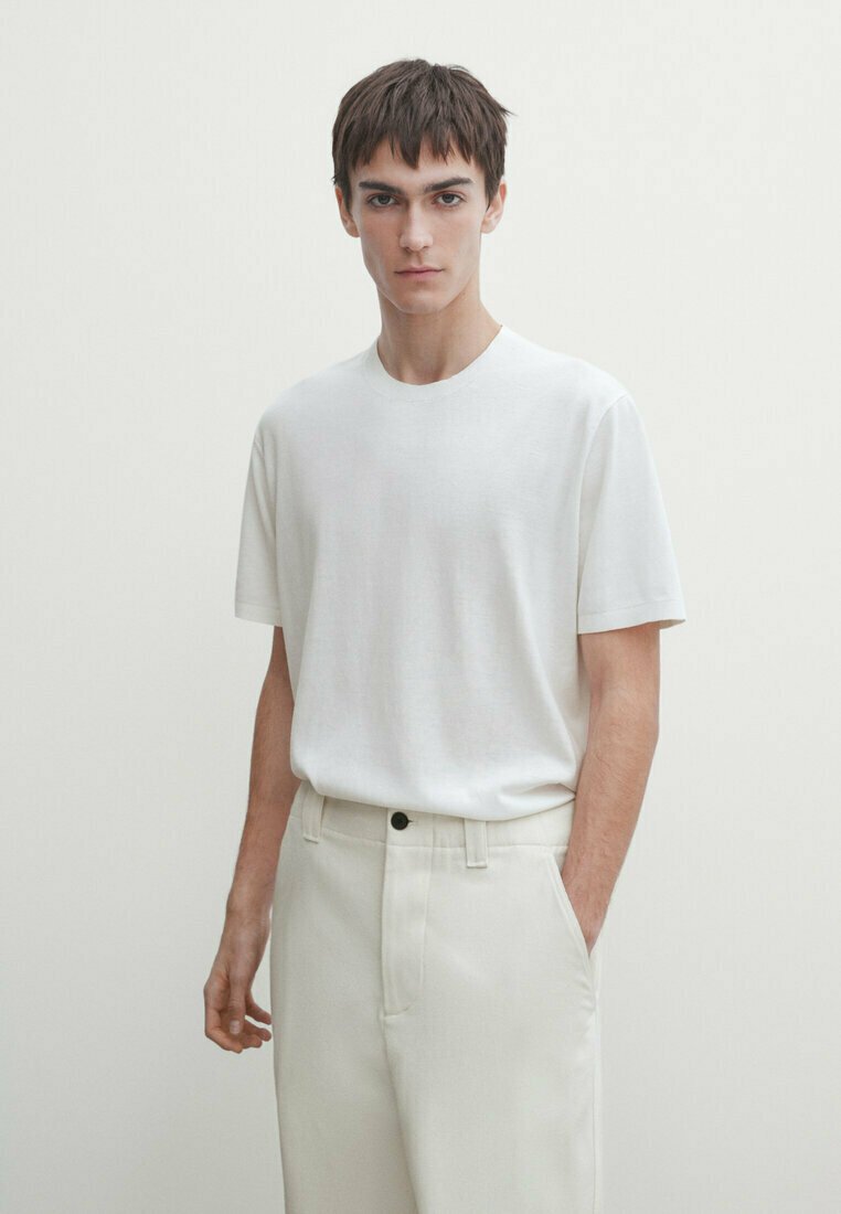 Massimo Dutti BLEND WITH SHORT SLEEVES - T-Shirt basic - white/weiß ...
