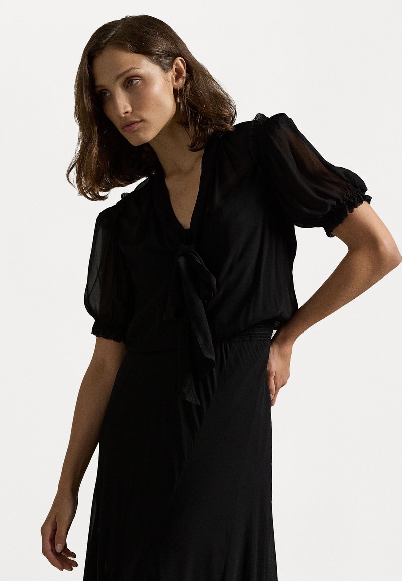 Polo Ralph Lauren GEORGETTE TIE NECK DRESS - Robe chemise - black/noir ...