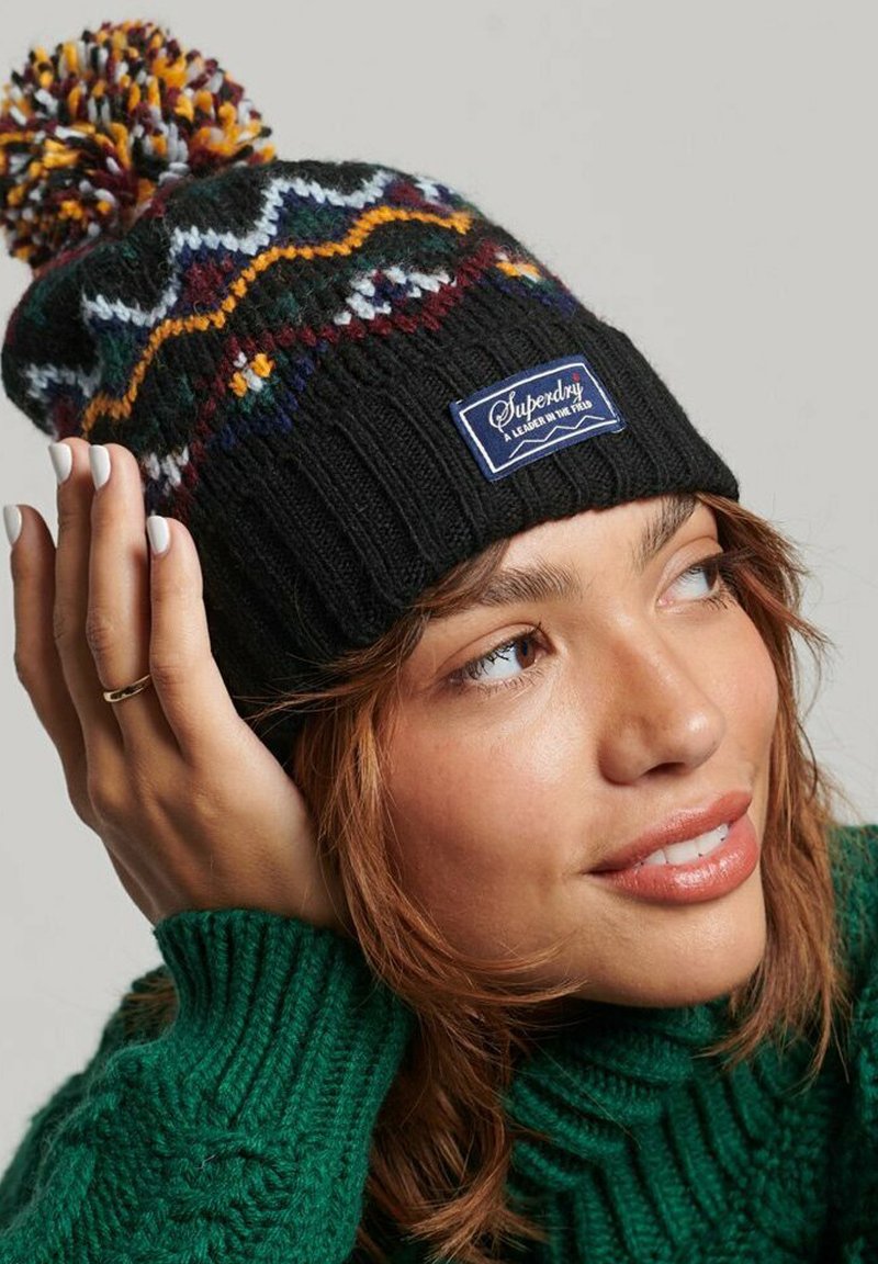 Superdry FAIRISLE - Beanie - black multi mix/black - Zalando