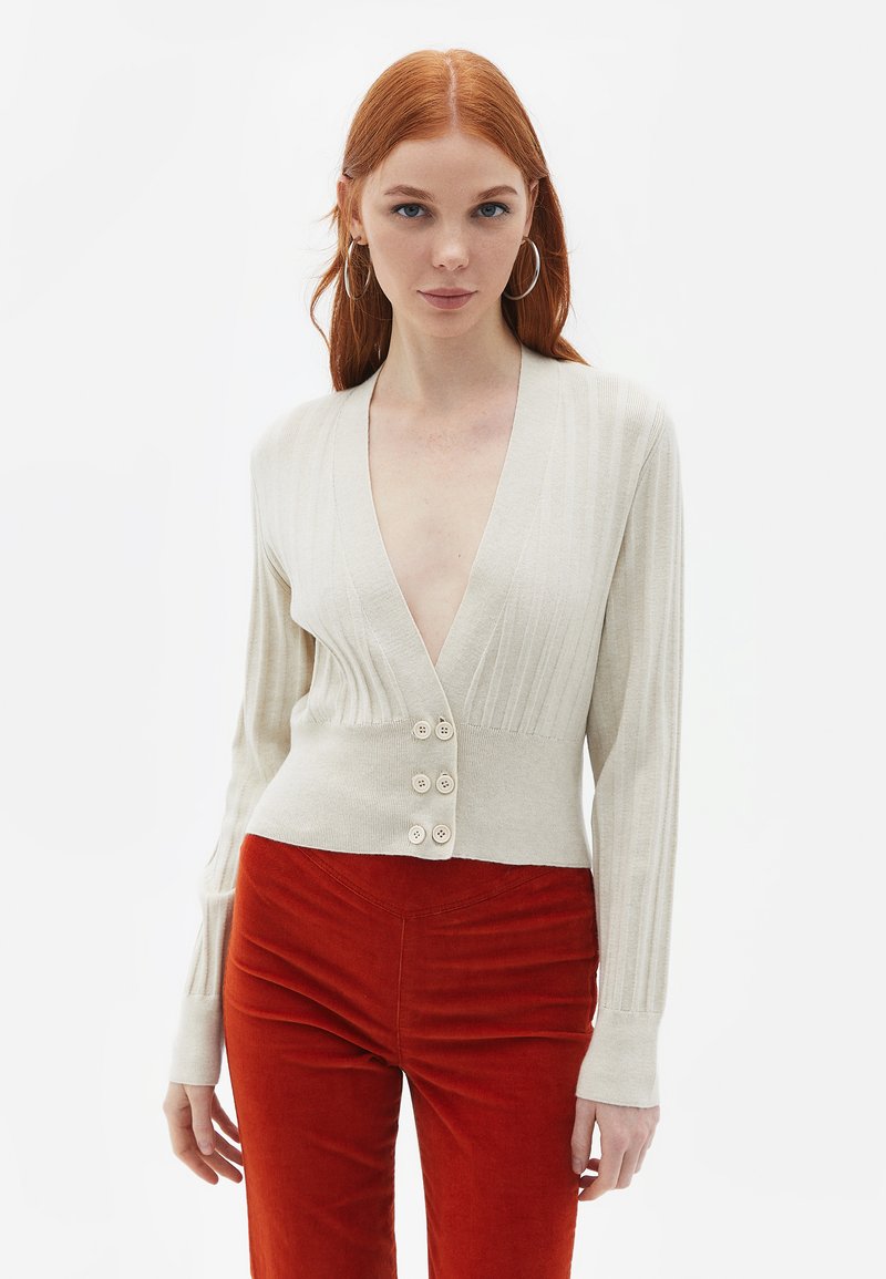 OXXO CROP WITH BUTTONS - Strickjacke - birch/hellbraun-meliert - Zalando.de