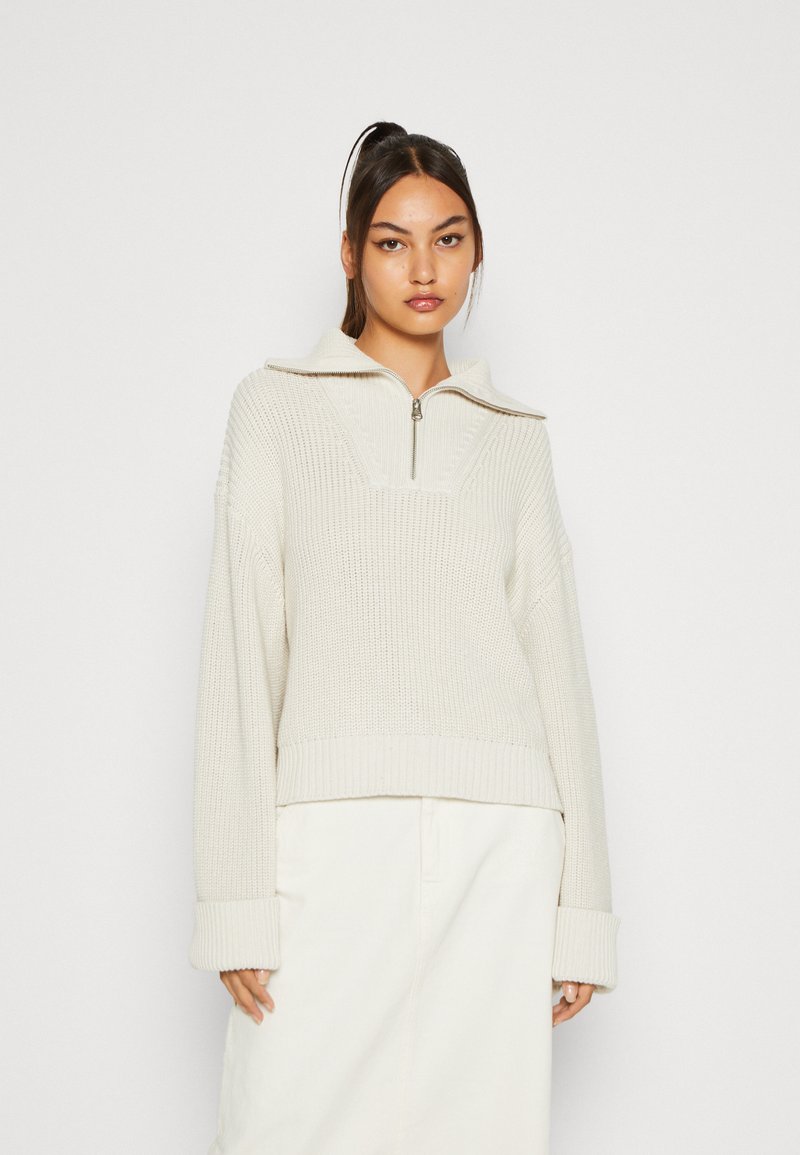 Weekday GRACE HALF ZIP SWEATER - Pullover - dirty white/beige - ZALANDO.BE
