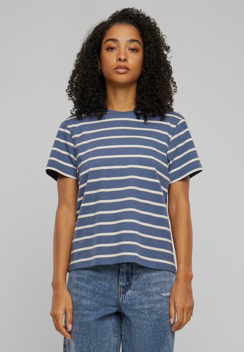 Urban Classics Striped Boxy T Shirt Print Whitesand Vintageblue