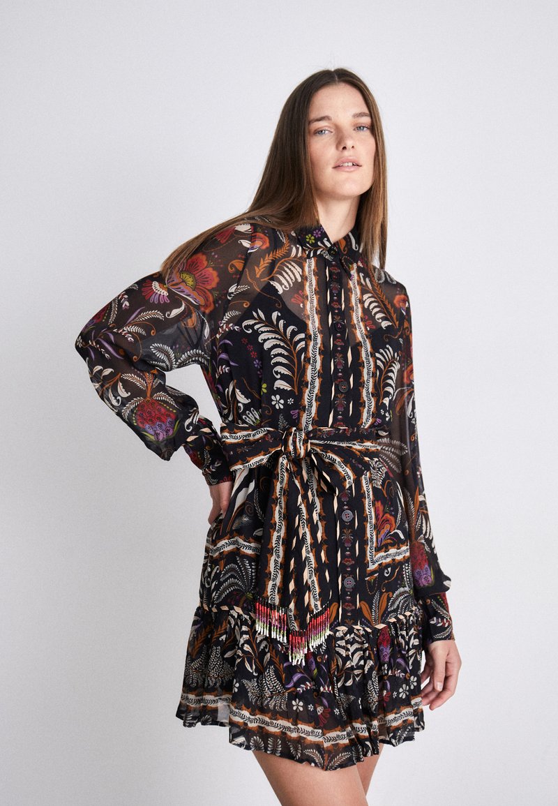 Farm Rio CLASSIC GARDEN LONG SLEEVE MINI DRESS - Robe chemise - black ...