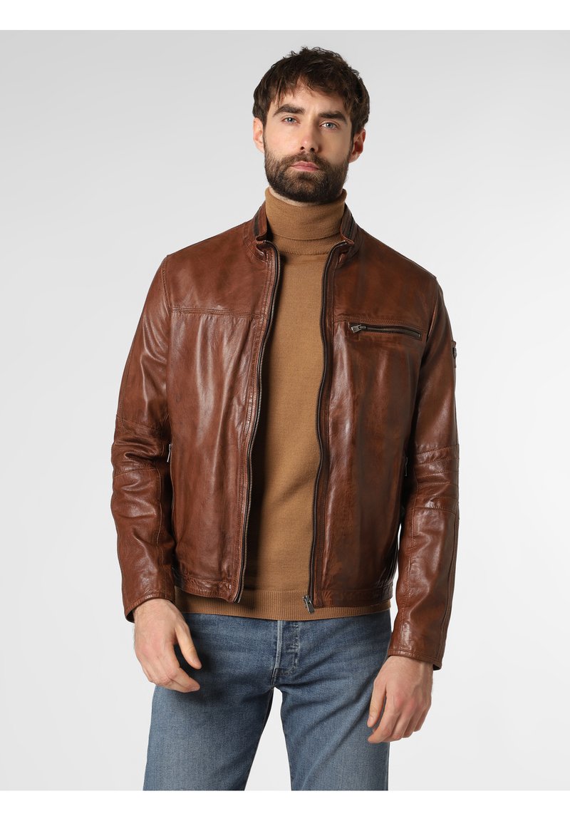 Milestone ELTON - Leather jacket - cognac/dark brown - Zalando.de