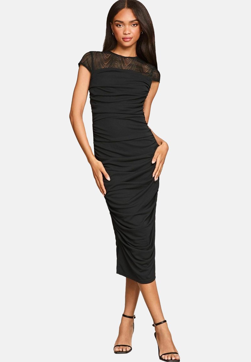 Lipsy DECO YOKE PANEL SHORT SLEEVE RUCHED - Robe fourreau - black/noir ...