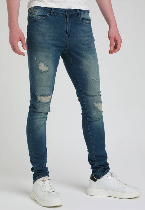 Urban Classics HEAVY DESTROYED SLIM FIT JEANS - Slim fit -farkut - blue ...