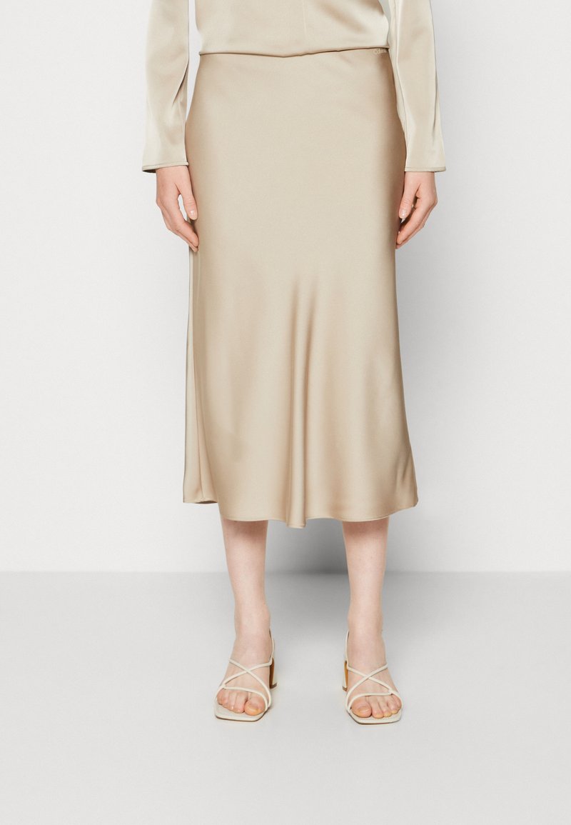 Calvin Klein LIGHT WEIGHT MIDI SKIRT - Jupe trapèze - medium taupe/beige - ZALANDO.FR