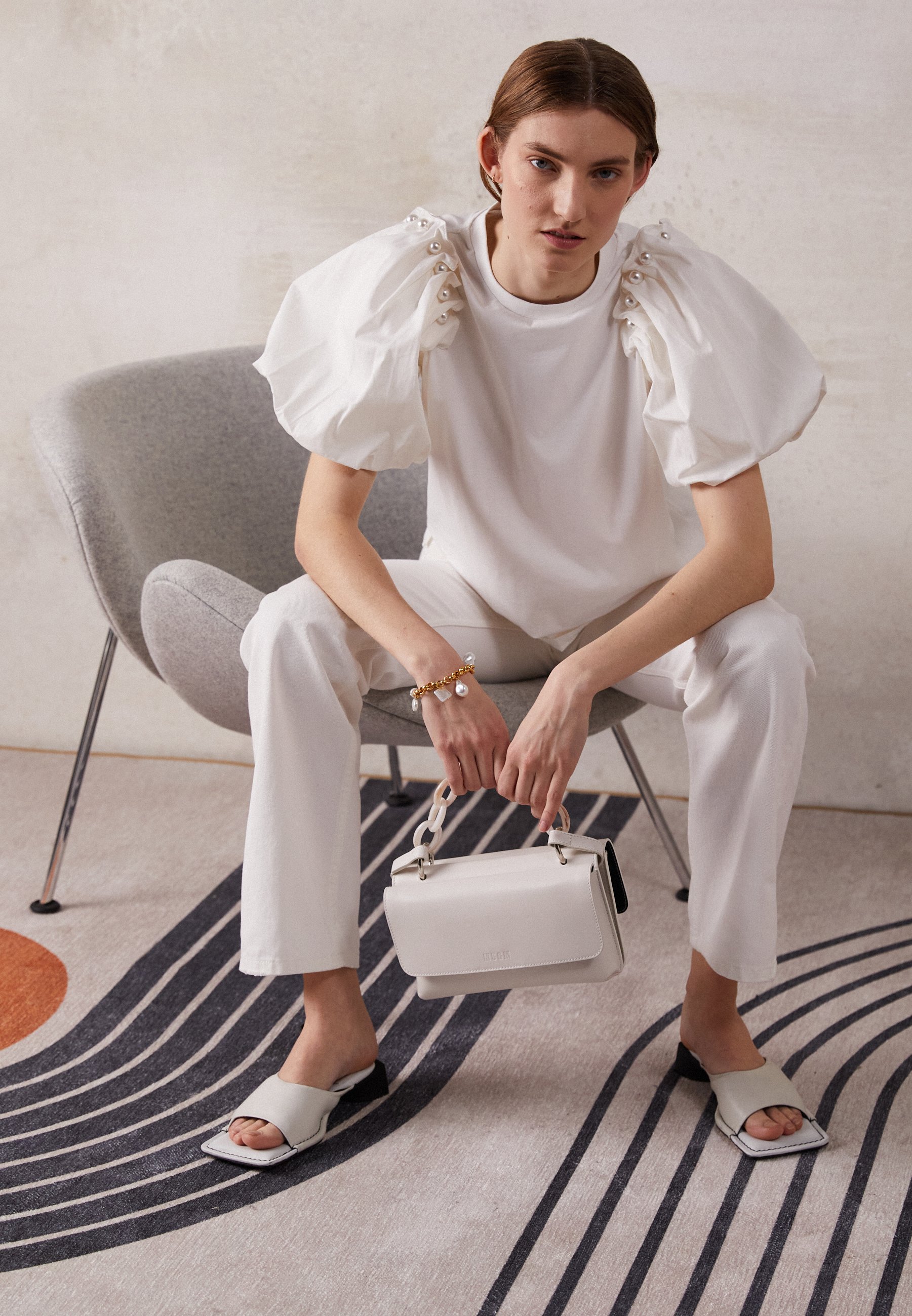 Mother of Pearl PEARL SHOULDER PUFFBALL SLEEVE - T-Shirt print - white ...