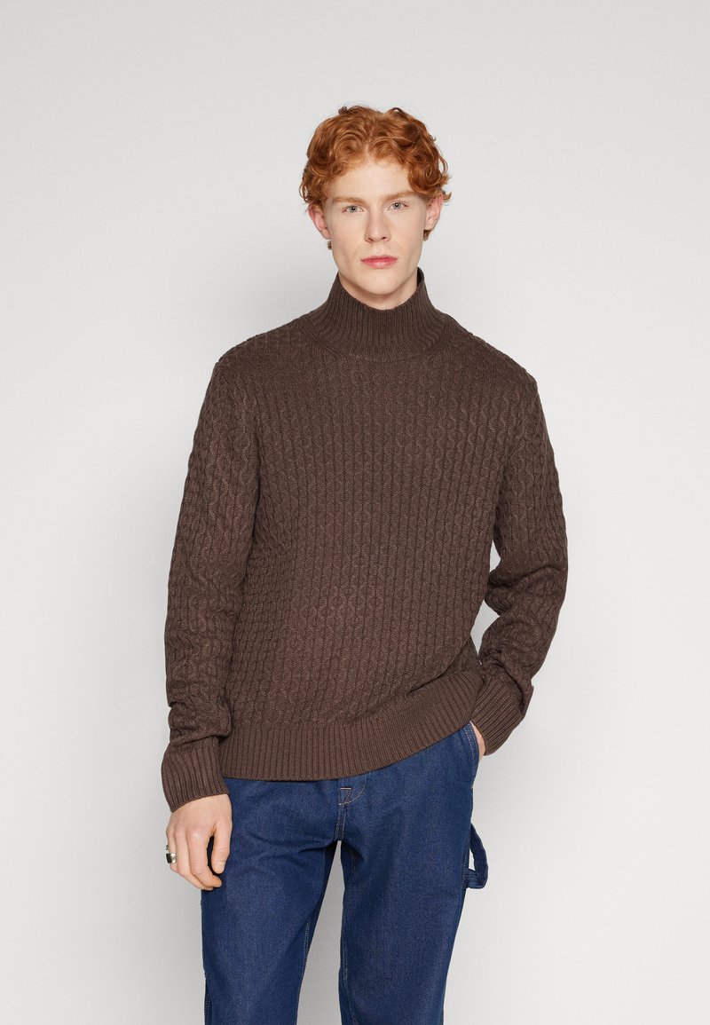 Jack & Jones JORCOSY CABLE HIGH NECK - Jumper - chocolate brown/brown ...